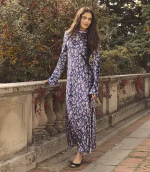 DÔEN Mauricia Floral Print Velvet Maxi Dress