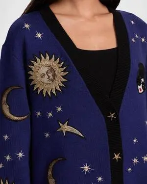 Alice + Olivia Bradford Staceface Cardigan - Midnight M