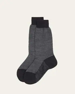 BRESCIANI Cotton Oxford Weave Mid-calf Socks - Black