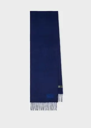 Paul Smith Navy Cashmere Logo Scarf - Blue