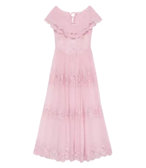 DÔEN Joyelle Silk Crinkle Chiffon Dress With Floral Lace