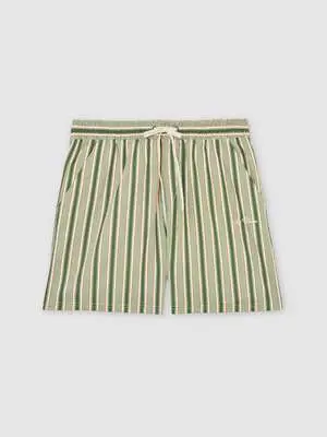 LES DEUX Striped Swim Shorts - Green Stripe