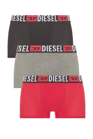 DIESEL Three-pack Of All Over Logo Waist Boxers In Black - Black  Red  & Grey