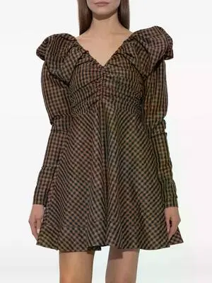 GANNI V-neck Checked Mini Dress