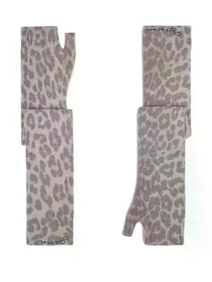 GANNI Leopard Print Fingerless Gloves - Brown
