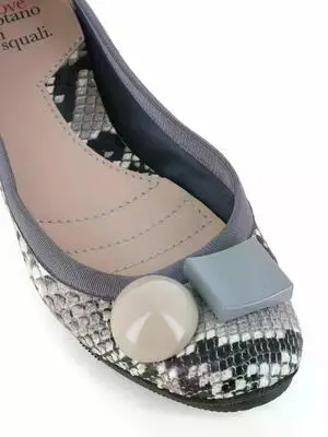 DOVE NUOTANO GLI SQUALI Snake-print Appliqué Ballet Flats - Grey
