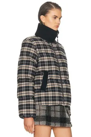 Varley Bryony Short Puffer Jacket - Navy Check