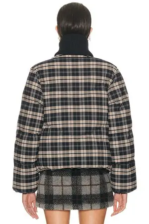 Varley Bryony Short Puffer Jacket - Navy Check