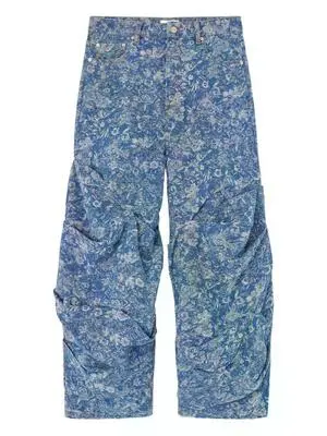 GANNI Floral-print Gathered Jeans - Blue