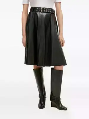 GANNI Leather Belted A-line Skirt