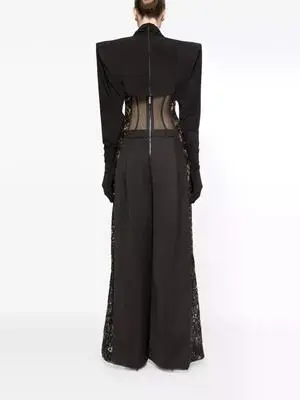 NISSA Tulle Waist Wide-leg Wool Trousers