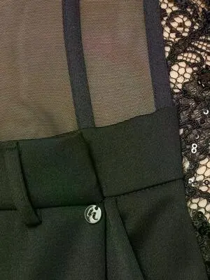 NISSA Tulle Waist Wide-leg Wool Trousers