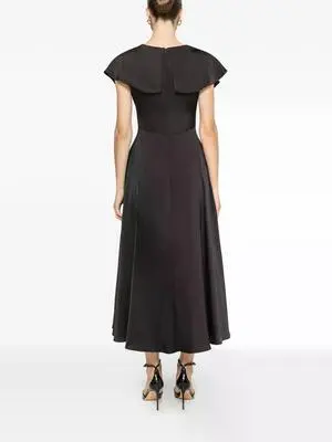 NISSA Ruffled Belted Satin Midi Dress - Black