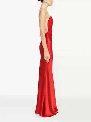 NISSA Fringe Satin Maxi Dress - Red