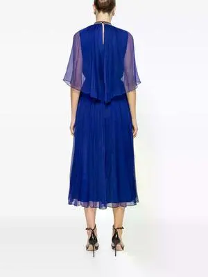 NISSA Crystal-detail Pleated Silk Dress