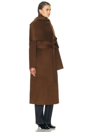 NICHOLAS Candice Scarf Double Wool Long Coat - Cacao