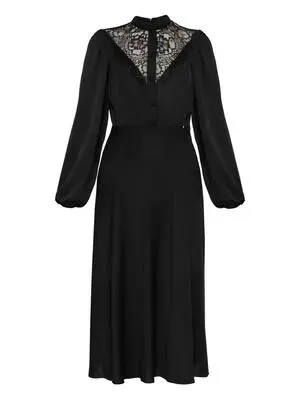 NISSA Lace-detail Midi Dress - Black