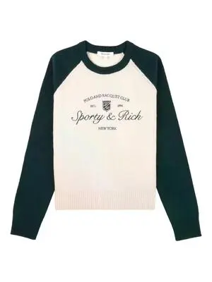 SPORTY & RICH Long-sleeved Embroidered Sweater - Neutrals