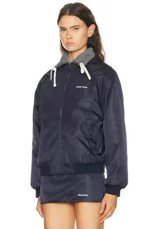 Miu Miu Nylon Gazare Pile Reversibile Jacket - Bleu