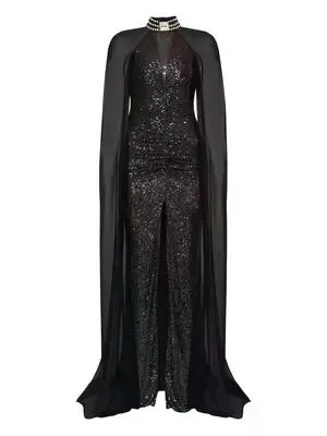 NISSA Sequin Embellished Cape Gown