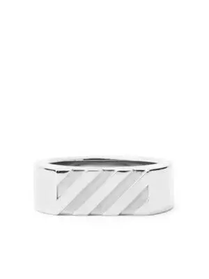 Off-White Geometric Diag Band Ring - Silver