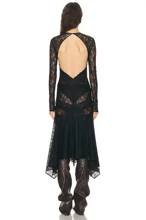Attico Long Sleeve Lace Midi Dress - Black