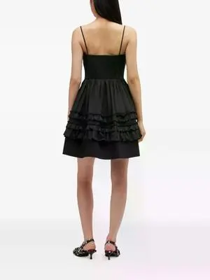 GANNI Ruffled-trim Spaghetti-strap Dress - Black