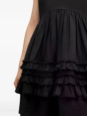 GANNI Ruffled-trim Spaghetti-strap Dress - Black