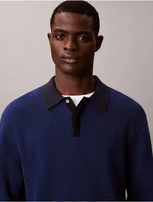 Calvin Klein Smooth Cotton Waffle Polo Sweater - Dark Sapphire