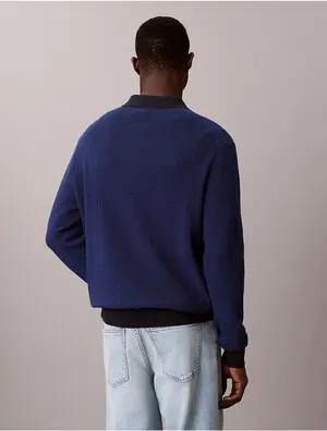 Calvin Klein Smooth Cotton Waffle Polo Sweater - Dark Sapphire