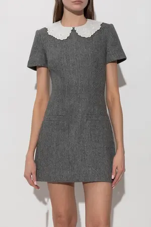 SELF-PORTRAIT Herringbone Mini Dress With Embroidered Collar