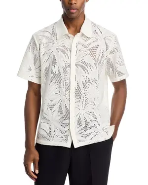 Simkhai Conrad Short Sleeve Mesh Button Front Shirt - Ivory