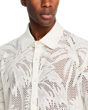 Simkhai Conrad Short Sleeve Mesh Button Front Shirt - Ivory