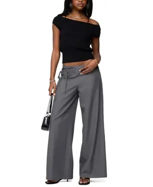 EDIKTED Willard Baggy Lace Up Belted Pants - Dark-gray