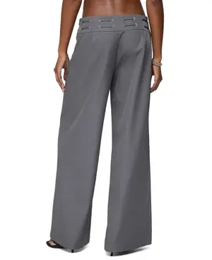 EDIKTED Willard Baggy Lace Up Belted Pants - Dark-gray