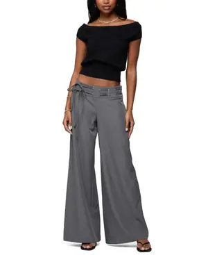 EDIKTED Willard Baggy Lace Up Belted Pants - Dark-gray