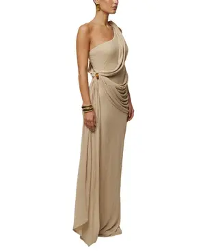 JLUXLABEL One-shoulder Draped Maxi Dress - Beige
