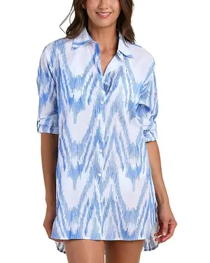 La Blanca Tidal Wave Camp Shirt Swim Cover-up - Lapis