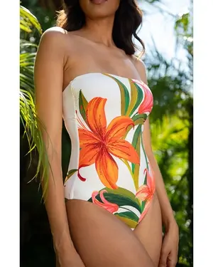 La Blanca Jungle Blossoms Bandeau One Piece Swimsuit