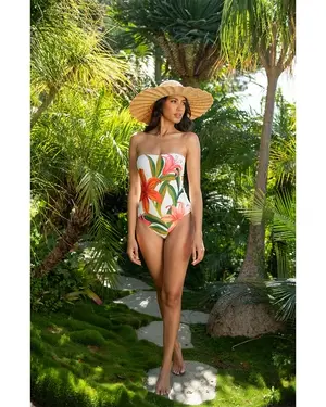 La Blanca Jungle Blossoms Bandeau One Piece Swimsuit