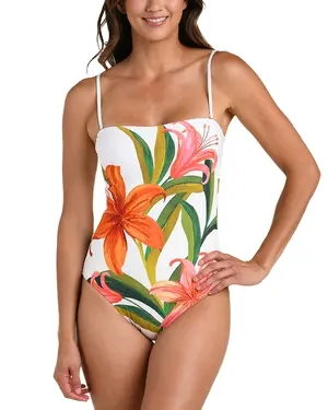La Blanca Jungle Blossoms Bandeau One Piece Swimsuit