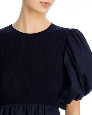 Aqua Puffed Sleeve Midi Dress