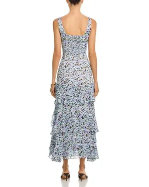 Aqua Sleeveless Floral Maxi Dress