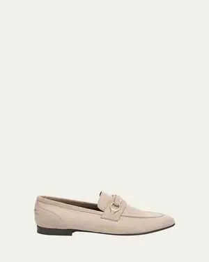 Brunello Cucinelli Suede Loafers With Horsebit Strap - Ice