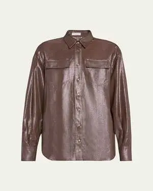 Brunello Cucinelli Metallic Double-Pocket Blouse - Brown