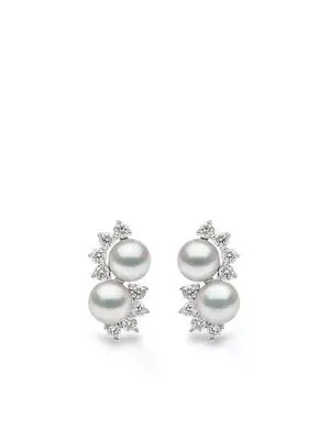 Yoko London 18kt White Gold Diamond Akoya Pearl Stud Earrings - Silver