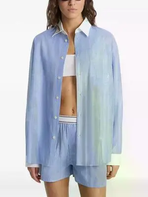 SPORTY & RICH Striped Collared Shirt - Blue