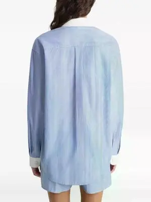 SPORTY & RICH Striped Collared Shirt - Blue