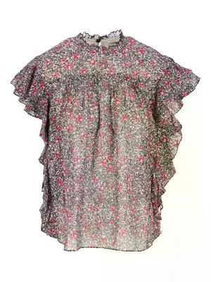 MARANT ETOILE Ruffled Floral Print Short Sleeve Top - Black