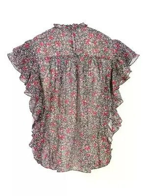 MARANT ETOILE Ruffled Floral Print Short Sleeve Top - Black